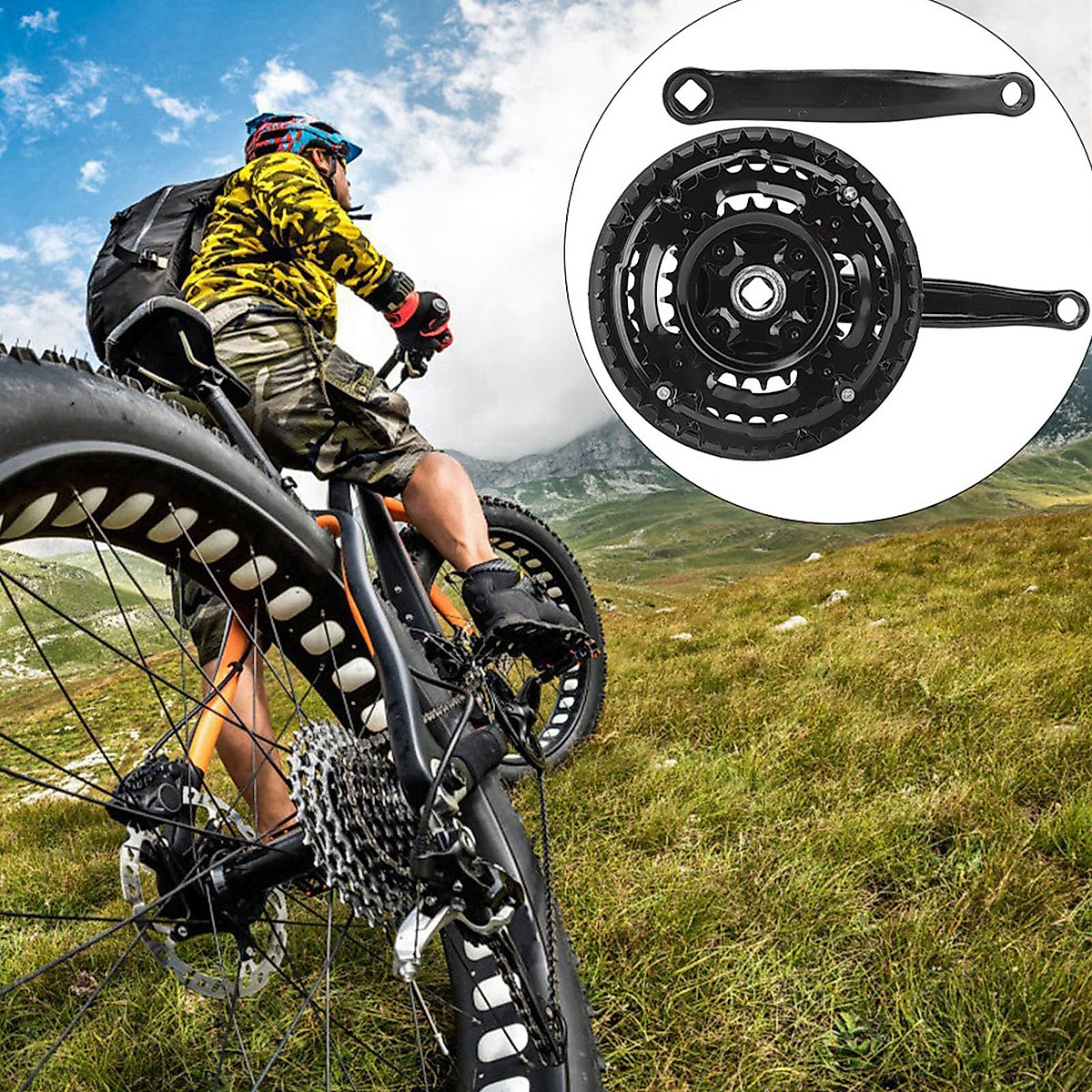 Tbest Bike Crankset, High Carbon Steel Crankset Crank 24-34-42T with Chains Cover for Mountain Bike 42/34/24 Crankset Crankset Bike 170