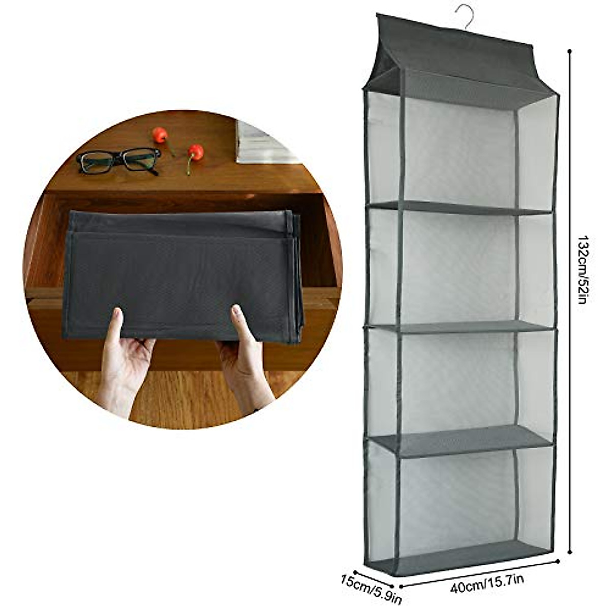 Dearjana Closet Handbag Purse Holder, Space Saving Hanging Handbag Storage Tote Bag Organizer Holder with 4 Large Heavy-Duty Mesh Shelves for Wardrobe Closet(Pack of 2 Gray)