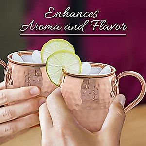 100% Solid Moscow Mule Copper Mugs Kit With Free Extras: Set of Two 16oz Mugs - Hammered Premium Quality Copper Cups, 2 Shot Glasses/Jiggers, and 1 Straw. Great For Gifts.