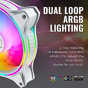 Cooler Master MasterFan MF140 Halo White Edition Duo-Ring ARGB Lighting Fan, 24 Independently LEDs, PWM Static Pressure Fan, Absorbing Pads for Computer Case & Liquid,for 5V 3-Pin ARGB