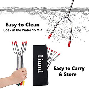 Liund Marshmallow Roasting Sticks, Smores Skewers for fire Pit Set of 4 Sturdy Stainless Steel, Multi-Color, Telescopic 45-inch Premium Safe Roasting Sticks for BBQ/Bonfire/Campfire/Hotdog/Grilling