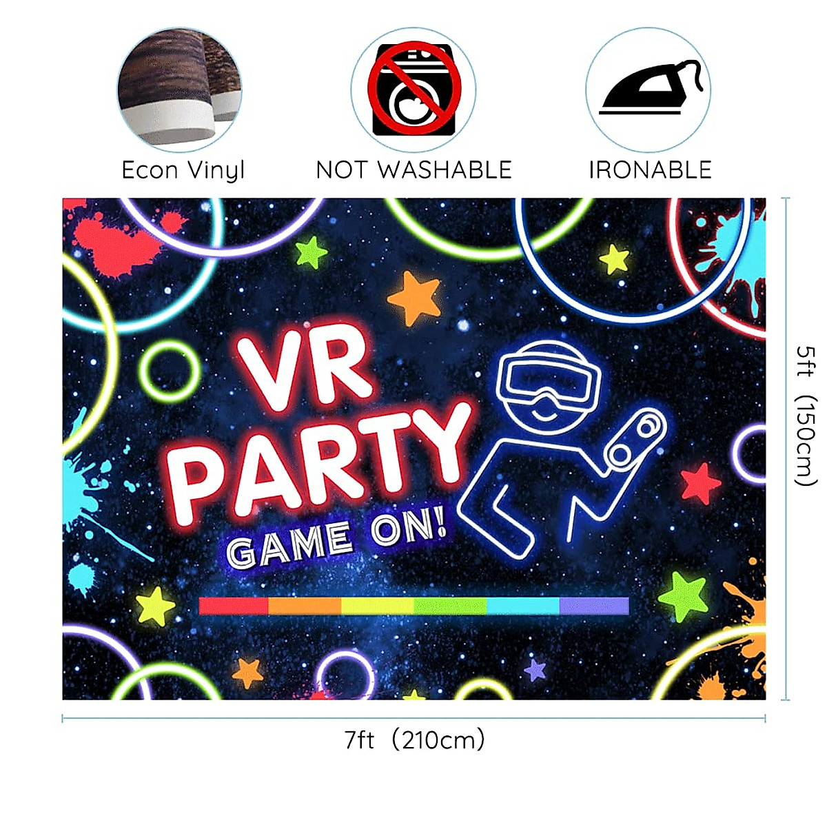 7x5ft Game On VR Party Backdrop Birthday Game Night Background Colorful Video Game Bday for Boy Party Decoration Neon Theme Level Up PlayStation Glow Gamer Photography Supplies Photo Booth Props