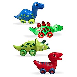 3 Bees and Me Dinosaur Car Toys for Kids - 4-in-1 Pack - Fun Toddler Dinosaur Toy Set for Kids - Dinosaurs with Wheels Birthday Party Toy - Christmas, Birthday Gift for Boys and Girls, Age 3 and Up