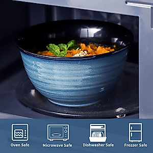 Hasense Ceramic Soup Bowls Set of 4, 40 Ounce Large Cereal Bowls for Kitchen, Deep Serving Bowls for Salad Pasta Ramen Pho Popcorn, Dishwasher Microwave Safe, Navy Blue