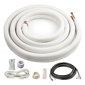 ICOOL 16 Ft. Mini Split Line Set, 1/4" & 3/8" O.D. Twin Copper Pipes, 3/8" Thickened PE Insulated Coil Copper Line for Air Conditioner HVAC Refrigeration and Heating Equipment, with Fittings