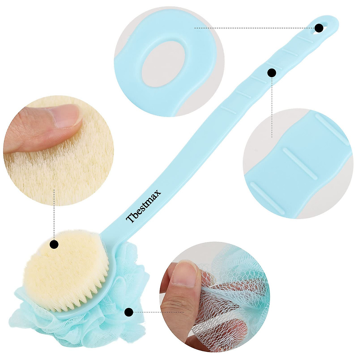 Tbestmax Loofah Back Scrubber Long Handle Shower Body Brush with Soft Mesh Sponge for Women Skin Exfoliating Bath, Massage