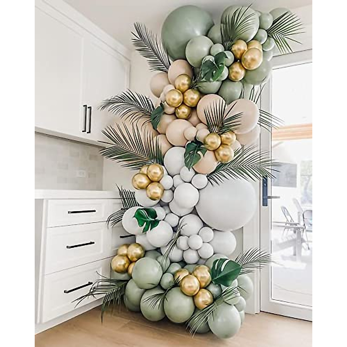 Woaipati Retro Avocado Green Balloon Garland Arch Kit Double-Stuffed Baby Blue Balloons Olive Balloon and Gold Metallic Chrome Latex Balloons Set for Wedding Birthday Balloons Baby Shower Decorations
