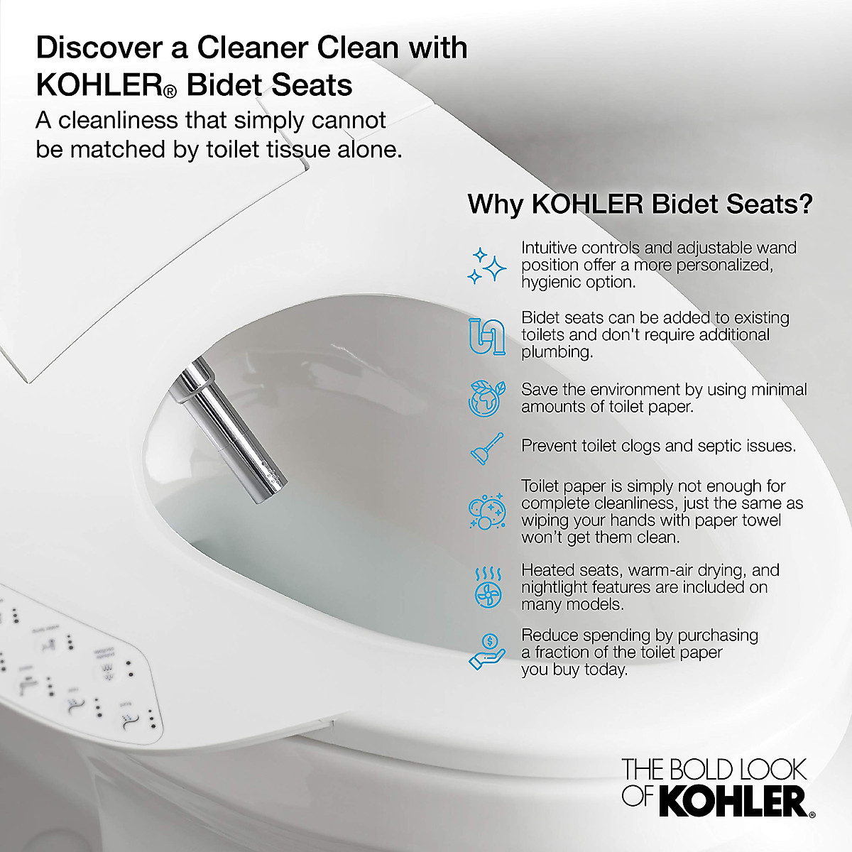 Kohler 32330-0 Purewash Bidet Toilet Seat, Elongated, White