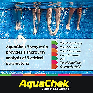 AquaChek 7-Way Pool and Spa Test Strips - Silver Pool Test Strips For pH, Total Chlorine, Free Chlorine, Bromine, Alkalinity, Total Hardness, and Cyanuric Acid - Water Quality Testing Kit (100 Strips)