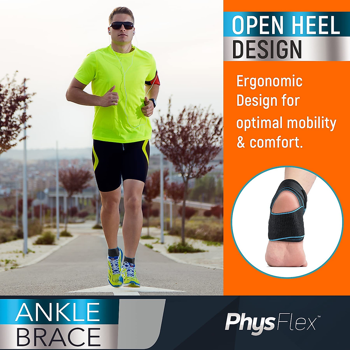 PhysFlex Ankle Brace - Compression Sleeve with Adjustable Strap & Comfy Ankle Support Perfect for Sprained Ankle, Achilles Tendon, Plantar Fasciitis & Sports - Ideal for Men & Women (2, Blue)