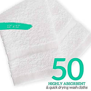 GREEN LIFESTYLE Bulk Washcloths 12x12 50 Pack - Face Towel, Wash Clothes for Body and Face - 100% Pure Cotton Wash Cloths for Your Body (White)