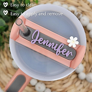 Personalized Stanl-y Tumbler Name Plates, Small Flower Raised Lettering Stanl-y Cup Name Plate for Lid, Custom Acrylic Stanl-y Name Tag for Quencher H2.0 14 20 30 40 Oz, Tumbler Lid Topper