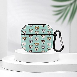 English Bulldog Dog Head Printed Bluetooth Earbuds Case Cover Compatible for Airpods 3 Protective Storage Box with Keychain