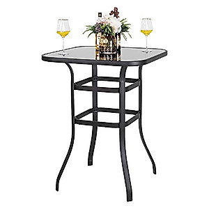 Avestar Nuu Garden Patio Bar Table, 32 Inch Outdoor Bar Height Bistro Table with Tempered Glass Table Top and Metal Frame, Suitable for Patio, Back, Yard, Cafes, Bistro, Black