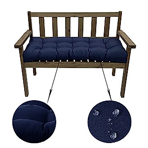 BOOMSHY 51"x20" Indoor/Outdoor Bench Cushion Cotton Garden Furniture Seat Cushion,Patio Wicker Seat Cushions with Ties for Lounger Garden Furniture Patio Lounger Bench (Navy Blue)