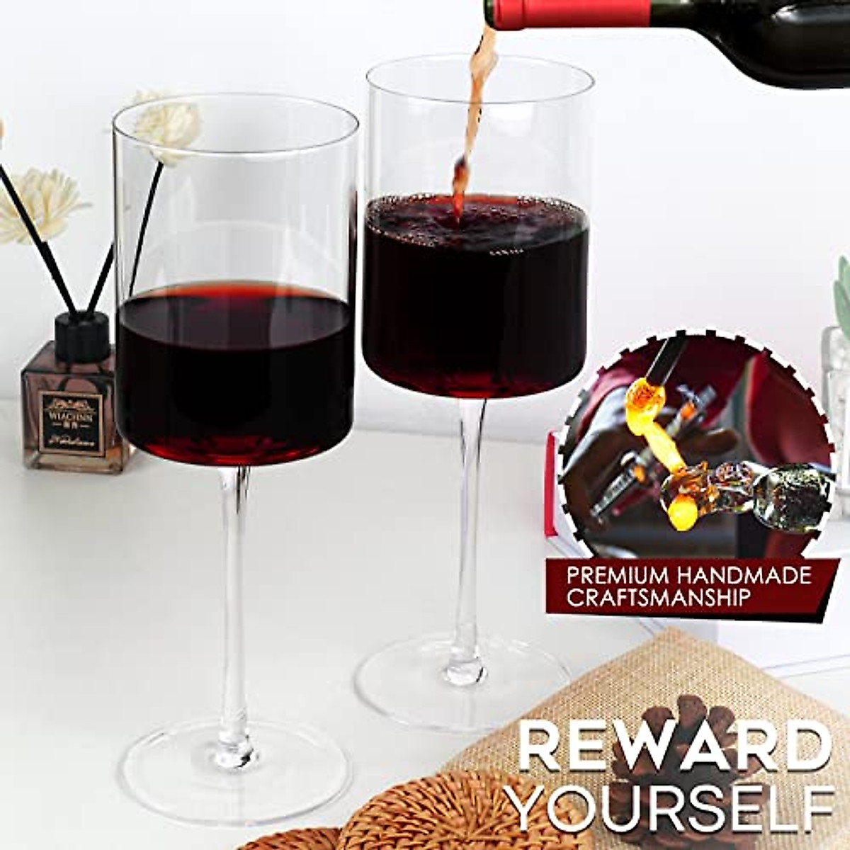 Chouggo Square Wine Glasses Set of 6-14.5Oz, Hand Blown Premium Crystal Red Wine or White Wine Glass - Gifts for Women, Men, Wedding, Anniversary, Christmas, Birthday