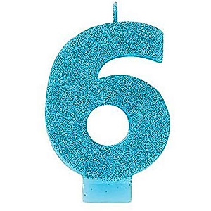 Amscan 6 Glitter Numeral Candle, 3 1/4", Caribbean Blue