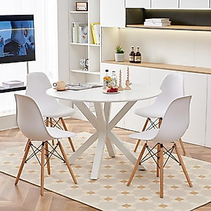 Modern Round Dining Table for 4, White Kitchen Tables MDF Top with X-Shaped Metal Legs, Small Space-Friendly Kitchen Table, Dining Room or Office, 42-Inch