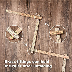 2 Pieces Folding Wood Rulers Measuring Sticks 6.6 Feet Wooden Foldable Ruler Yardstick with Brass Slide Measuring Rule Outside Inches Inside Centimeter Read for Woodwork DIY Craft Carpenter Engineers