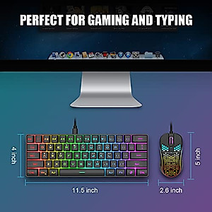 RedThunder 60% Gaming Keyboard and Mouse Combo, Ultra-Compact 61 Keys RGB Backlit Mini Keyboard, Lightweight 7200 DPI Honeycomb Optical, Wired Gaming Set for PC MAC PS5 Xbox Gamer(Black)
