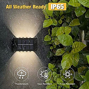HIXVITA Solar Outdoor Lights, 6 Pack 10 LED Solar Fence Lights, Waterproof Dusk to Dawn Outdoor Lighting for Wall, Deck, Step, Garden, Warm White Light