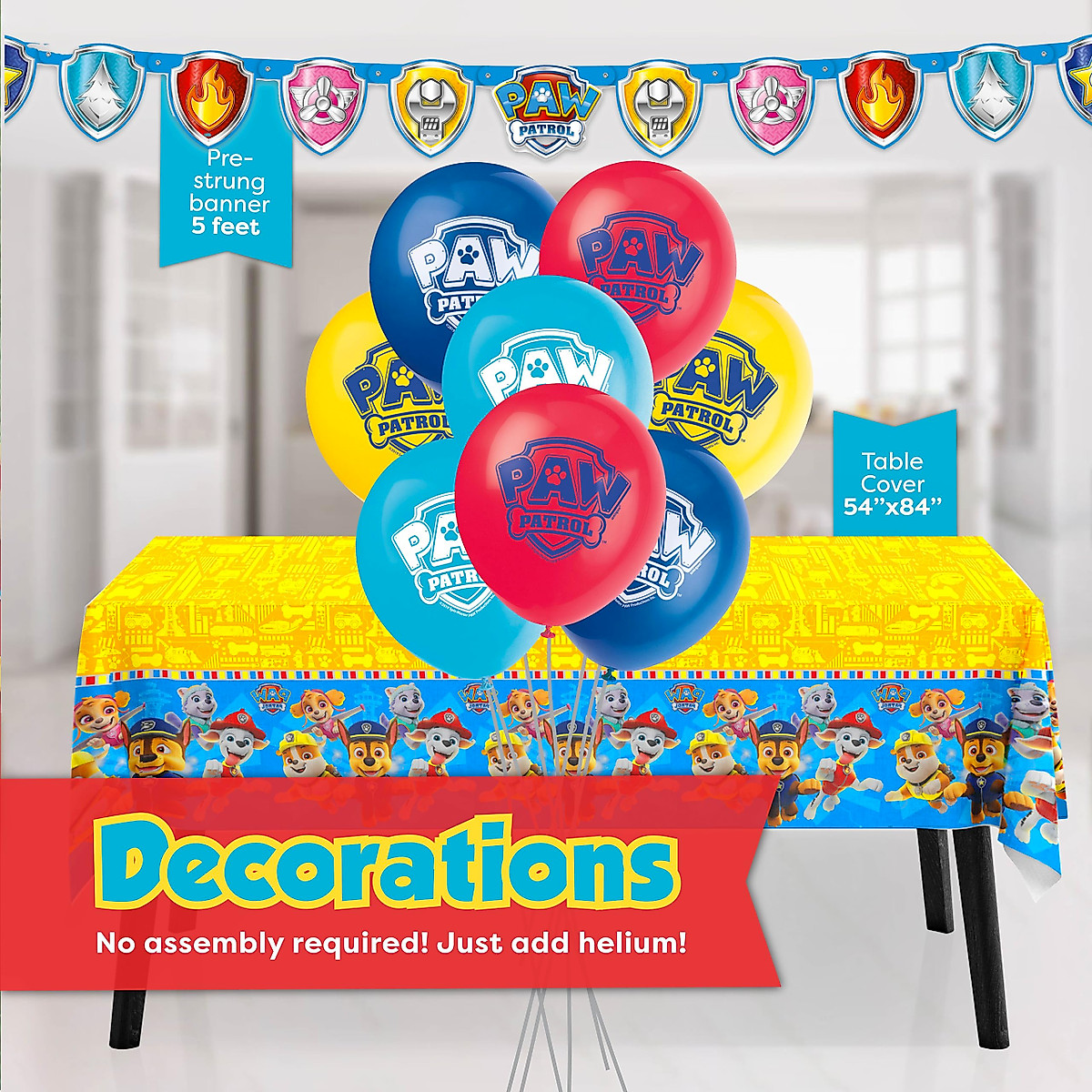 Unique Paw Patrol Birthday Decorations | Paw Patrol Party Supplies | With Paw Patrol Balloons, Tablecloth, Paw Patrol Plates, Napkins, Button | Serves 16 Guests