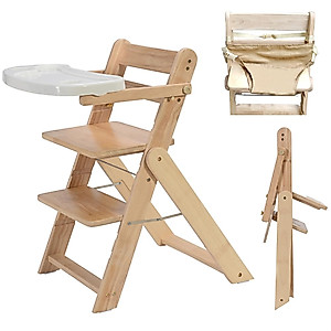 Muchuan Adjustable Wooden High Chair Versatile Baby Chair and Dining Seat Baby Folding Dining Chair with Removable Tray Solution for Babies and Toddlers Dining Highchair 1-12 Years Old