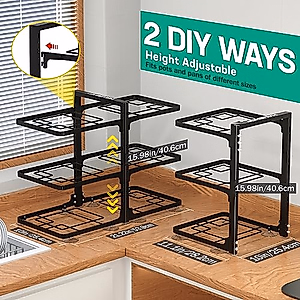 HAUSHOF Pots and Pans Organizer, 16" Heavy Duty 150LBS Pot Holders for Kitchen, 6-Tier Adjustable Pan Rack under Cabinet with Suction Cup, Snap-on Cookware Storage Organization Pot Pan Stand Stacker