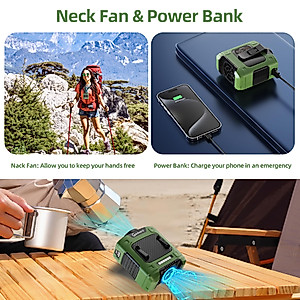 CHARMPㅤ Waist Fan - Portable Neck Fan with 10000mAh Battery, 24-Hour Runtime, LED SOS Light, 3 Speeds, 15500RPM Strong Airflow - Ideal Belt Clip Fan for Jobsite, Farming, Fishing