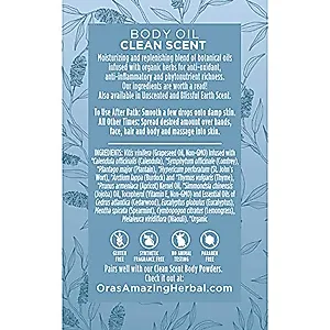 Natural Body Powder and Oil Set, Dusting Powder, Body Oil, No Talc, Corn, Grain, Gluten, Clean Scent Powder 2.5 oz with Travel Size Clean Scent Oil 2 oz, Ora's Amazing Herbal