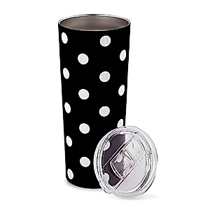 Kate Spade New York Cute Stainless Steel Mug, 24 Ounce Travel Tumbler, Double Wall Insulated Cup with Lid, Picture Dot (Black/White)