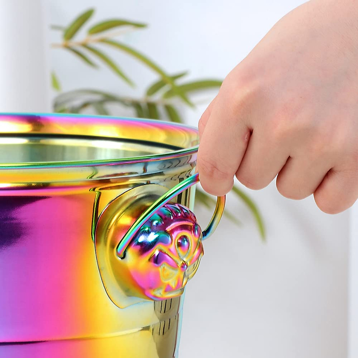 Meisha Stainless Steel Ice Bucket with Scoop and Tong- Insulated Rainbow Ice Bucket for Home Bar, Chilling Beer Champagne and Wine