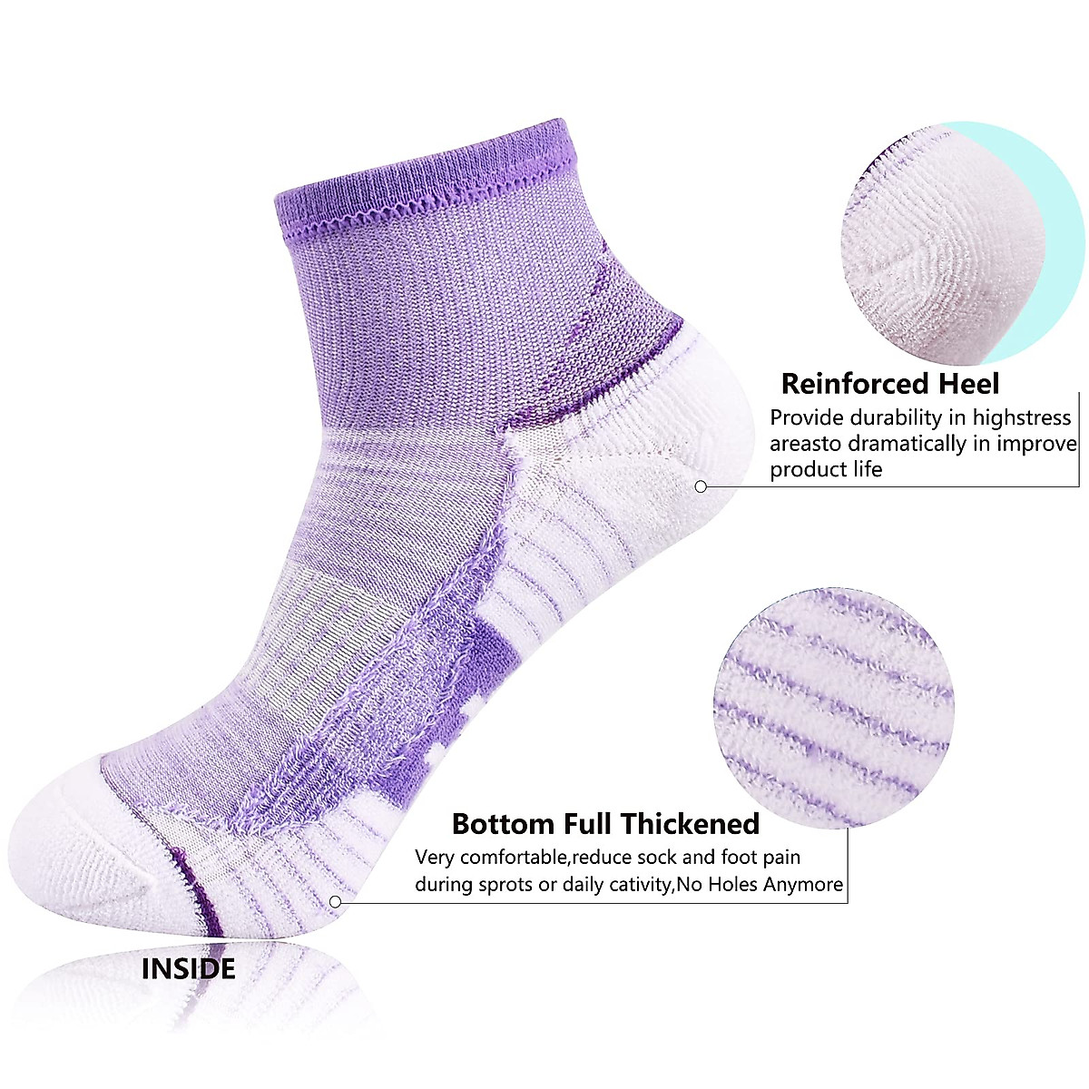 J.WMEET Women's Athletic Ankle Socks Quarter Cushioned Running Socks Hiking Performance Sport Cotton Socks 6 Pack (Multicolor)