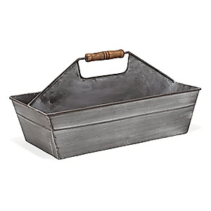 Red Co. 15” x 7.5” Galvanized Metal Storage Carry-All Tote Caddy Tray with Wooden Handle, Large