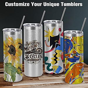 BetterSub 6 Pcs 20oz Sublimation Blanks Tumblers Glitter Silver Skinny Straight, Double Wall Insulated Stainless Steel Sublimation Cups with Lid, Metal Straw, Brush, Display Box
