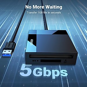 UGREEN SD Card Reader USB 3.0 Card Hub Adapter 5Gbps Read 4 Cards Simultaneously CF, CFI, TF, SDXC, SDHC, SD, MMC, Micro SDXC, Micro SD, Micro SDHC, MS, UHS-I (Black)