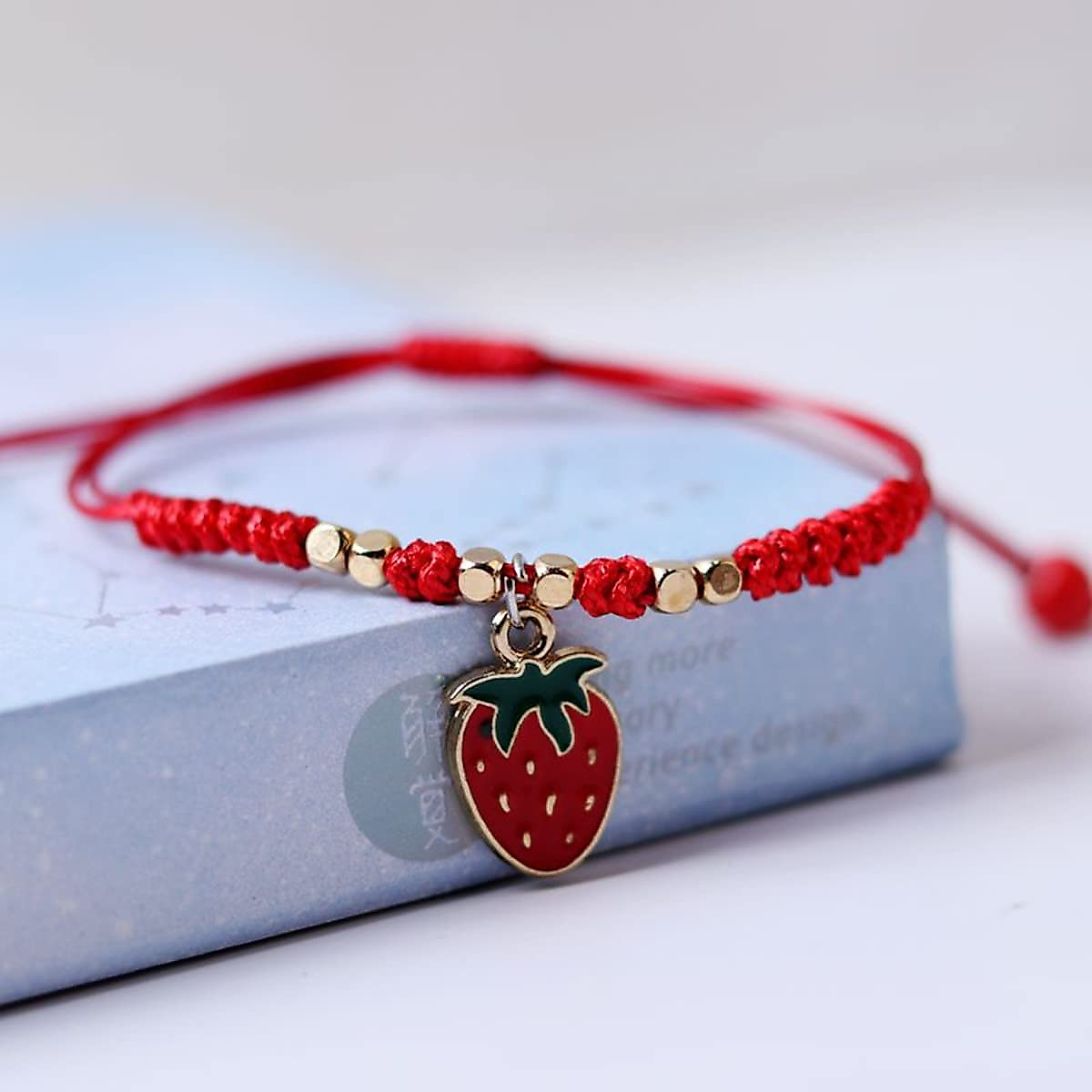 2Pcs Summer Fruit Strawberry Cherry Stretch String Bracelet Strawberry Cherry Beaded Charm Handmade Weave Red Rope Braided Adjustable Bracelet for Women Best Friends Friendship Jewelry Gift (2Pcs strawberry)