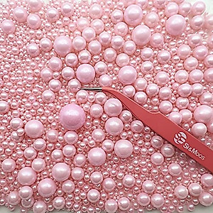 SE Si&Moos Edible Pearls for Cake Decorating Sugar Pearls Pink Pearl Sprinkles Pink Cookie Decorating Peals 3.5 oz with 1 Pair of Tweezers
