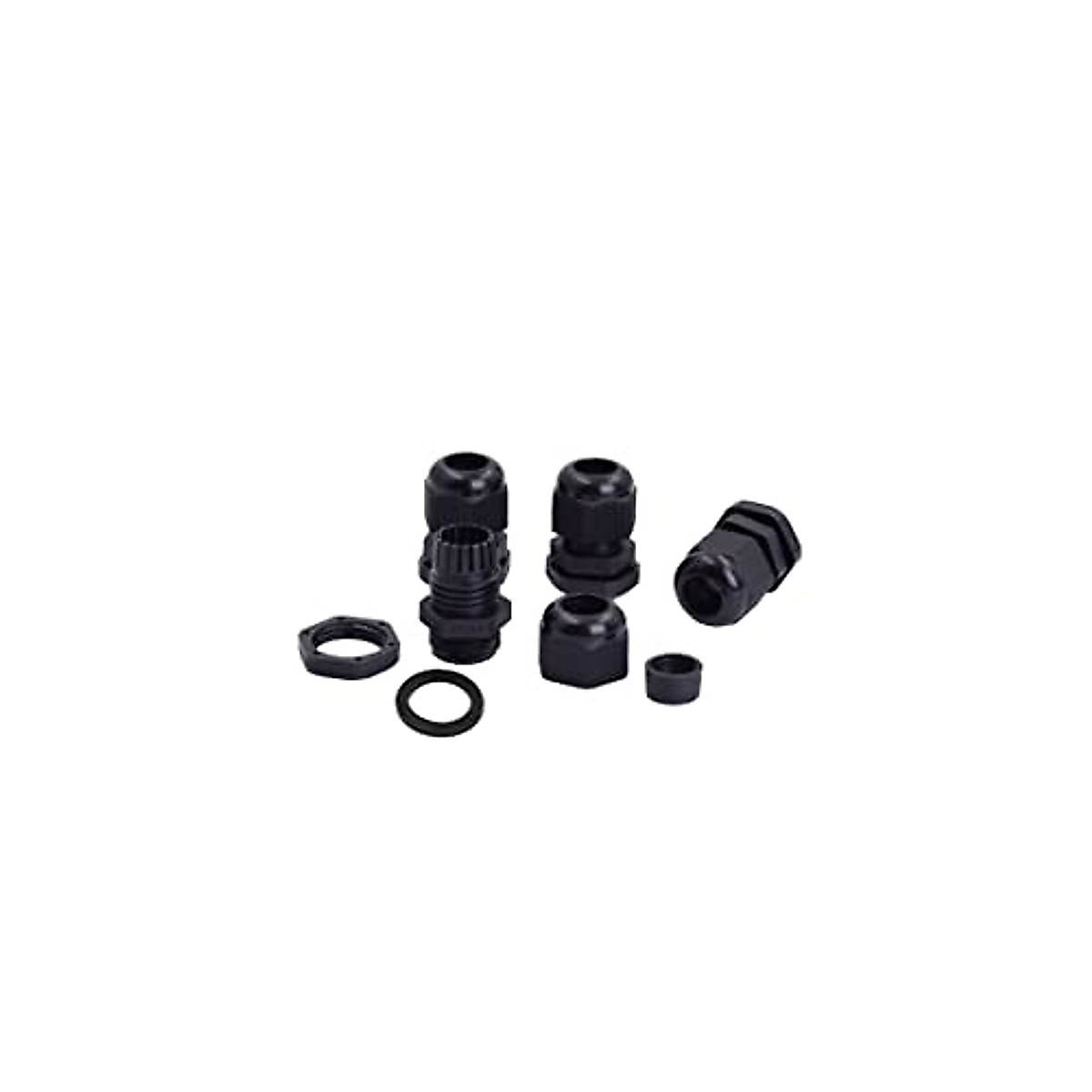 100pcs PG11 Waterproof Cable Gland Connector Black Plastic Adjustable IP68 M18 Thread Cable Gland with Locknut Rubber Ring for 5-10mm Wire