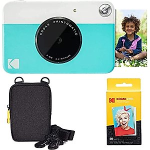 Kodak Printomatic Instant Camera (Blue) Basic Bundle + Zink Paper (20 Sheets) + Deluxe Case