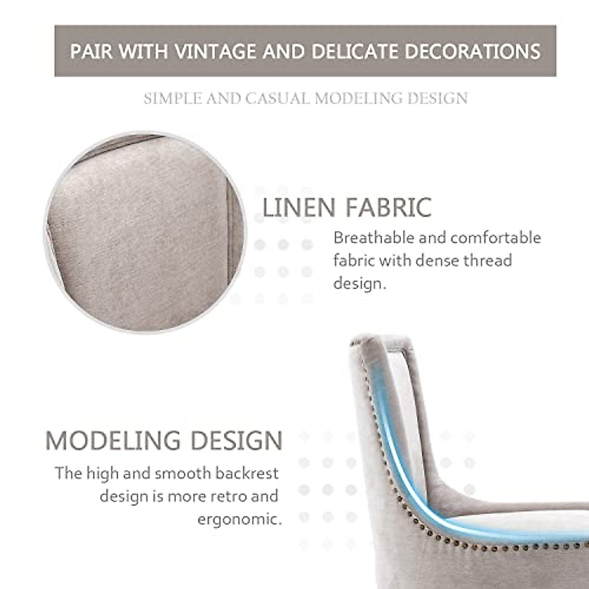 Kiztir Upholstered Dining Chairs Set of 2, Farmhouse Dining Chairs with Solid Wood Legs, Nailhead Trim, Tufted Dining Chair for Kitchen/Living Room/Bedroom (Beige)