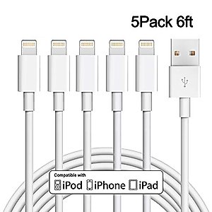Sundix iPhone Charger, 5 Pack 6ft Lightning Cable iPhone Charging Syncing Cord Charger Cable Compatible iPhone X 8 8Plus 7 7Plus 6S 6Splus 6 6Plus SE 5 5S 5C More