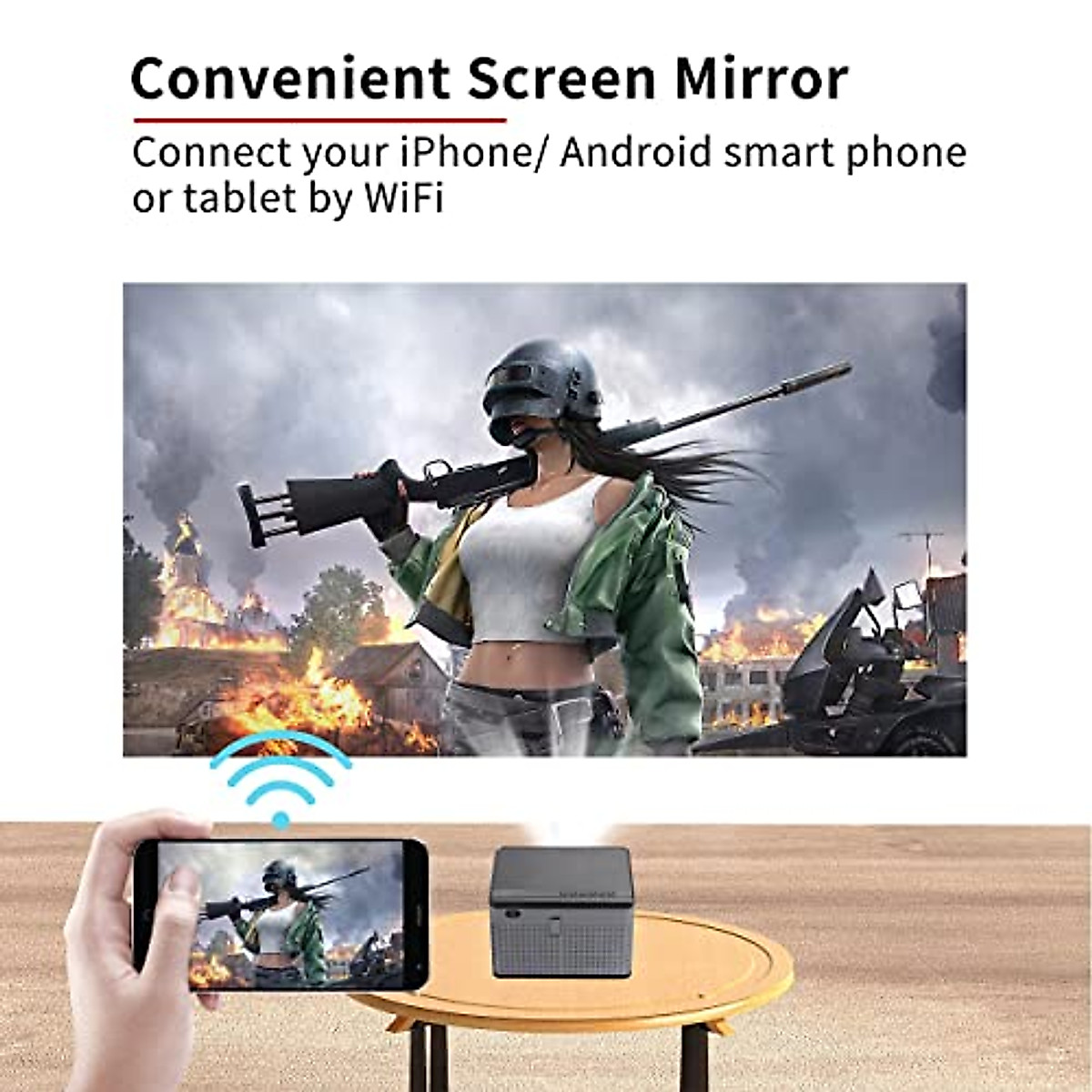 5G Mini Projector Portable with WiFi and Bluetooth, 6500 Lumens 1080P HD Movie Projector for iPhone, Laptop, PS5, XOBX, Fire Stick