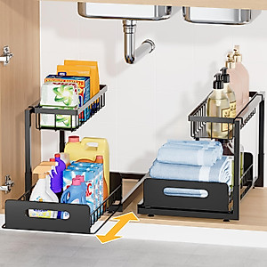 2 Pack Under Sink Organizer, 2 Tier Pull Out Cabinet Organizer Slide Out Sink Shelf Cabinet Storage Shelves, Under Sink Organizer and Storage for Kitchen Bathroom (2 Pack)