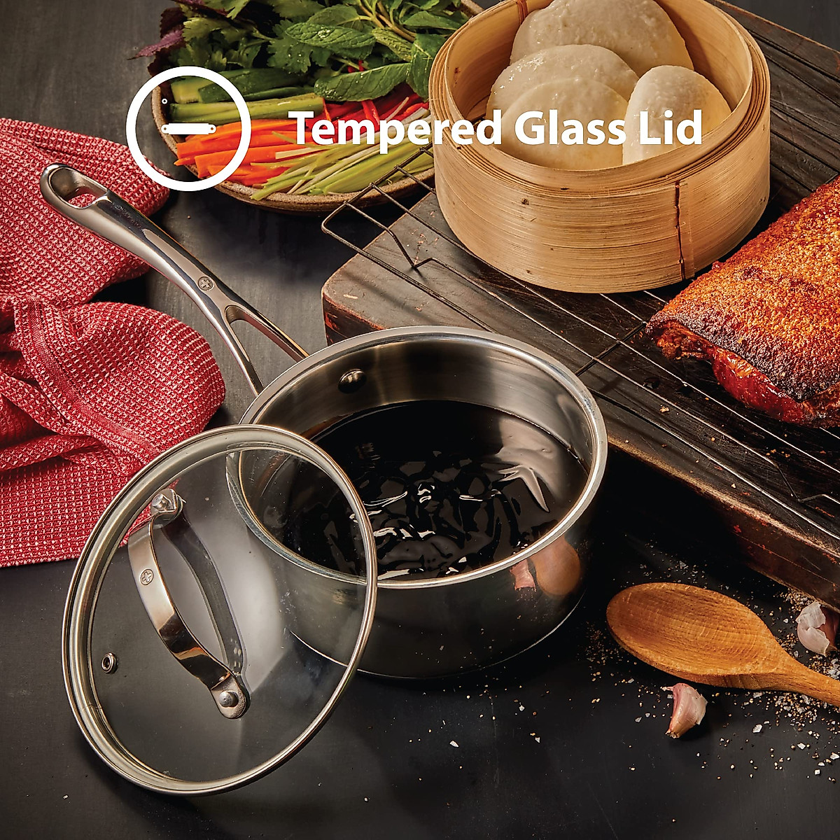 Swiss Diamond Stainless Steel 2.6 Quart Saucepan with Lid – Sauce/Cooking Pot for Induction, Gas, and Other Stoves – Oven-, Dishwasher-Safe, Mirror Finish Cookware