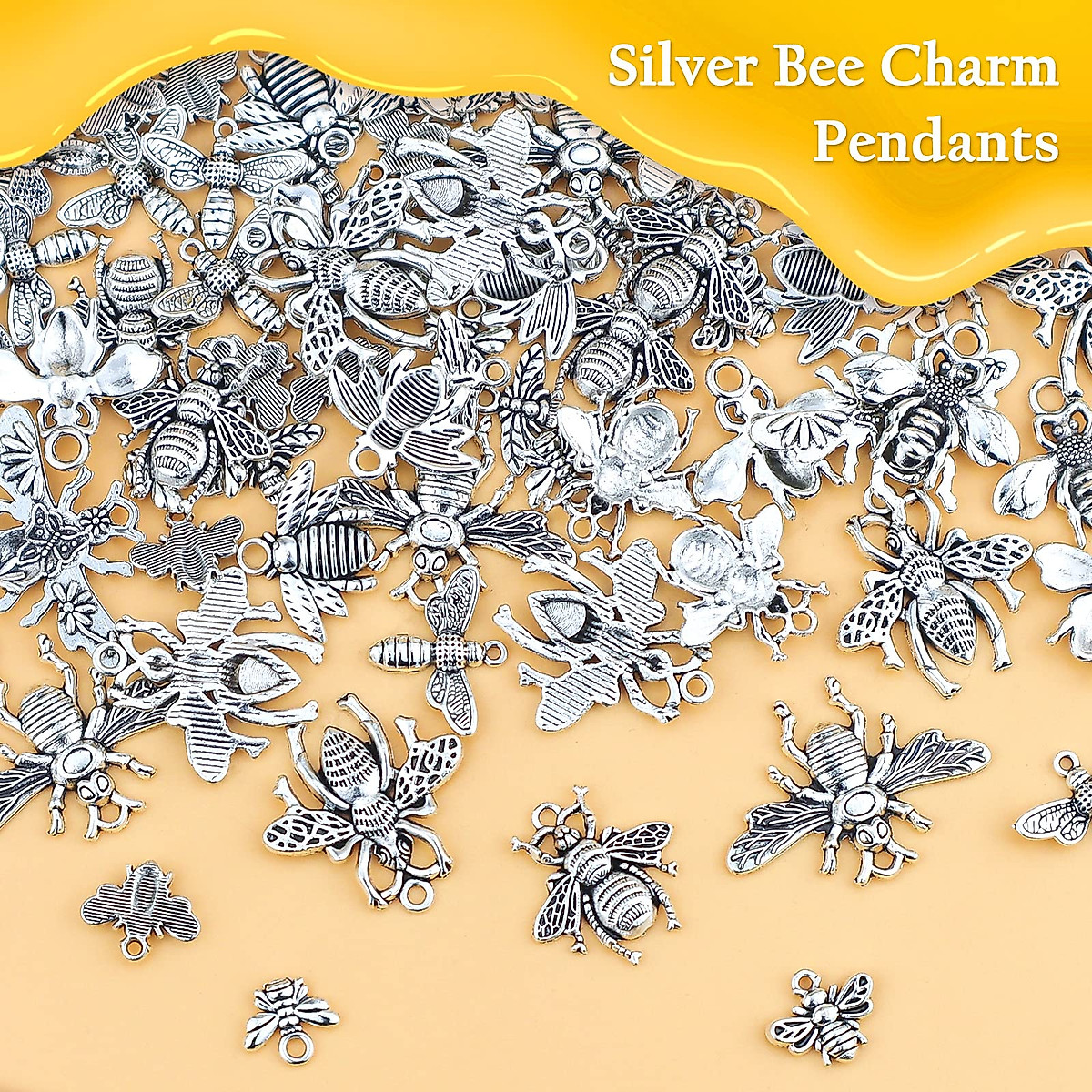 JIALEEY 81PCS Alloy Bee Honeybee Charms Antique Tibetan Silver Bee Charms Pendants DIY for Necklace Bracelet Earrings Jewelry Making Crafting