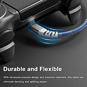 Fasgear PS4 Micro USB Cable 16ft, 2 Pack USB to Micro USB 2.0 Cord 2.4A Fast Charging Data Sync Compatible for Playstation 4,Xbox One Controller,Galaxy S7/S6,Camera,Baby Monitor (Black,Blue)