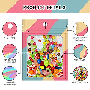 VEEMOS 100 Pieces Resealable Bags with Clear Window, Holographic Multicolored Packaging Bags Transparent Small Business Party Mylar Ziplock Bags 3.5 Inch Sample Bags