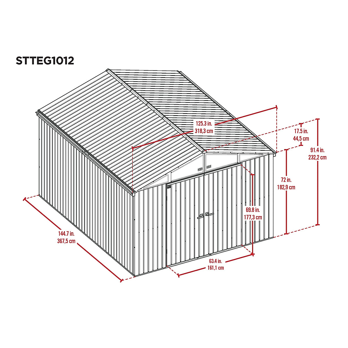 Scotts 10' x 12' Outdoor Lockable Water-Resistant Steel Storage Shed Building with Tool Hanger and Gable Roof, Green