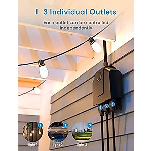 Outdoor Smart Plug, meross Outdoor Wi-Fi Outlet with 3 Independent Sockets Compatible with Apple Homekit, Alexa and SmartThings, Voice & Remote Control, Timer, 2.4 GHz only